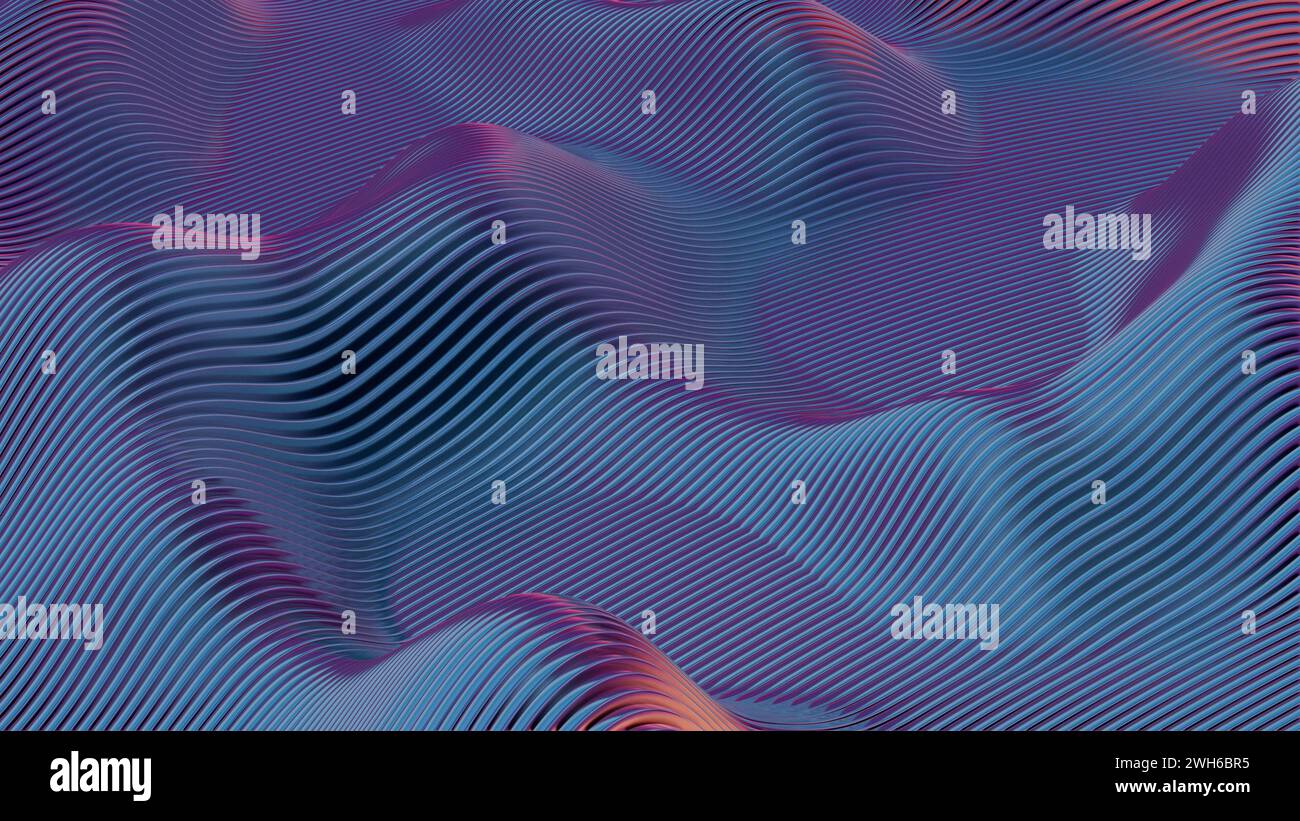 Waves of dynamic waveforms with effects, creating a visually rhythmic and harmonious composition ...