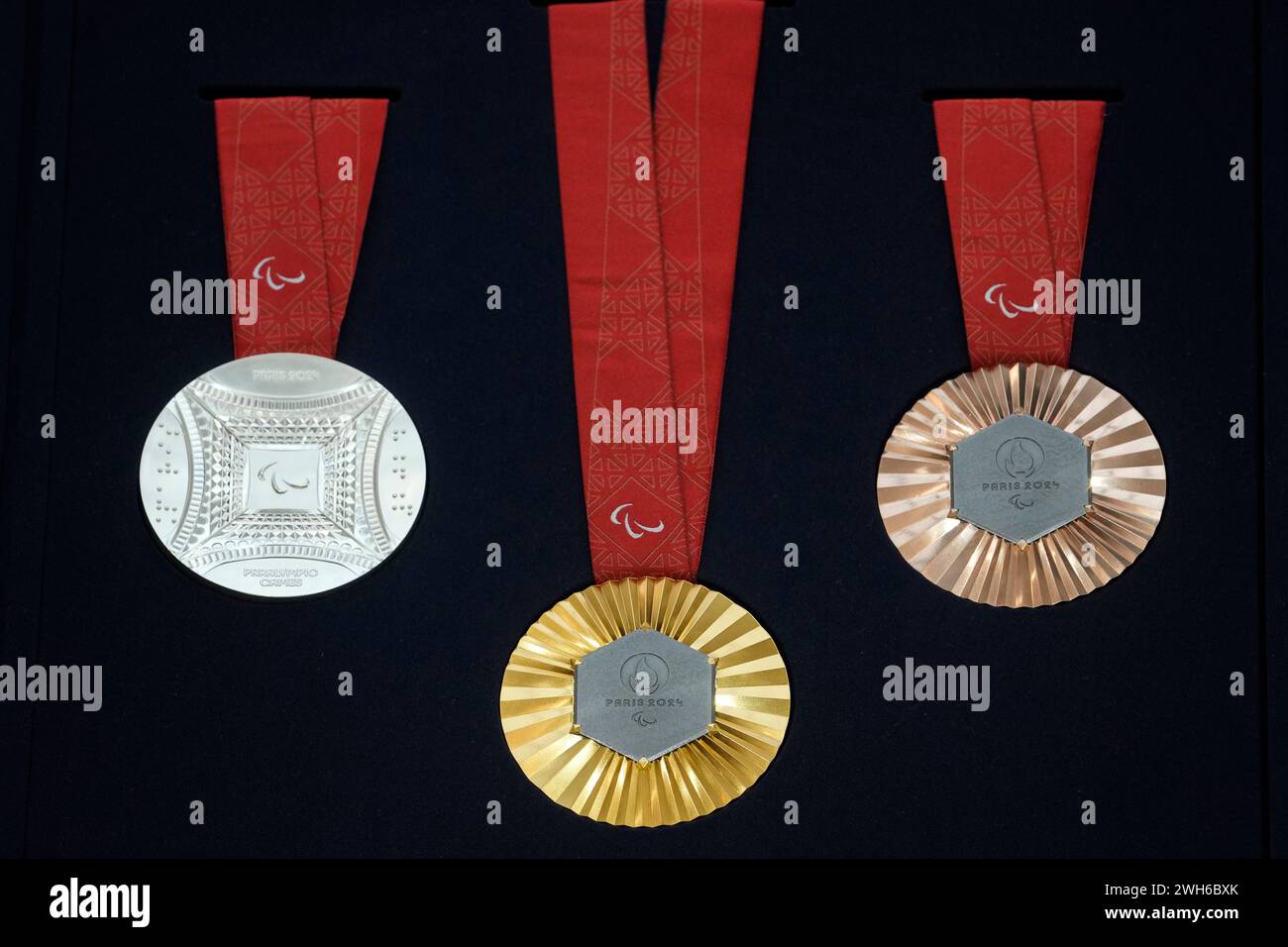 The Paris 2024 Paralympic medals are pictured at the Paris Olympic ...