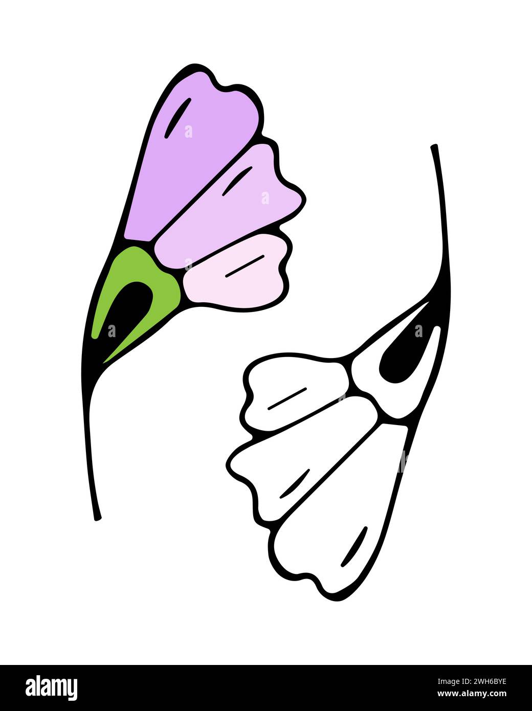 This image depicts a simple black line drawing of two elegant vines ...