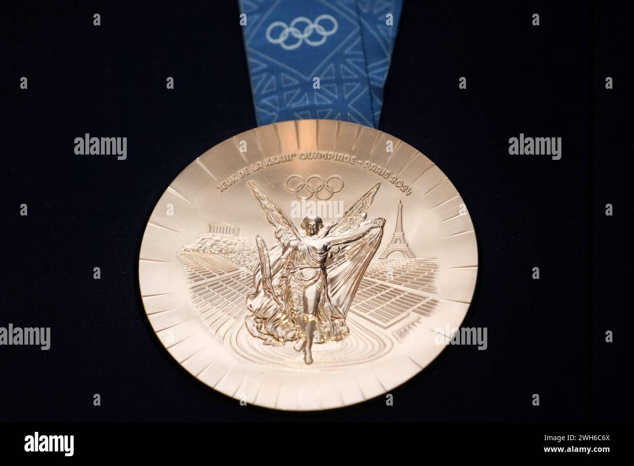 A side of the Paris 2024 Olympic bronze medal is pictured at the Paris ...