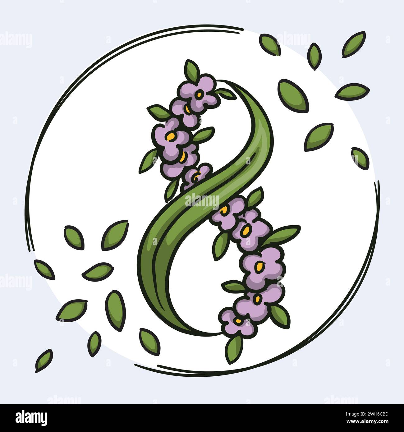 Number eight drawn from flowers and leaves in a round frame. Postcard ...