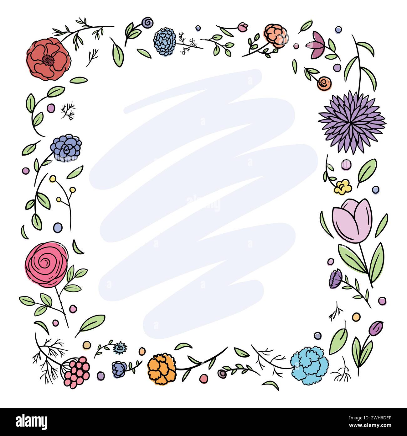 Square frame of spring flowers. Postcard template Stock Vector Image ...