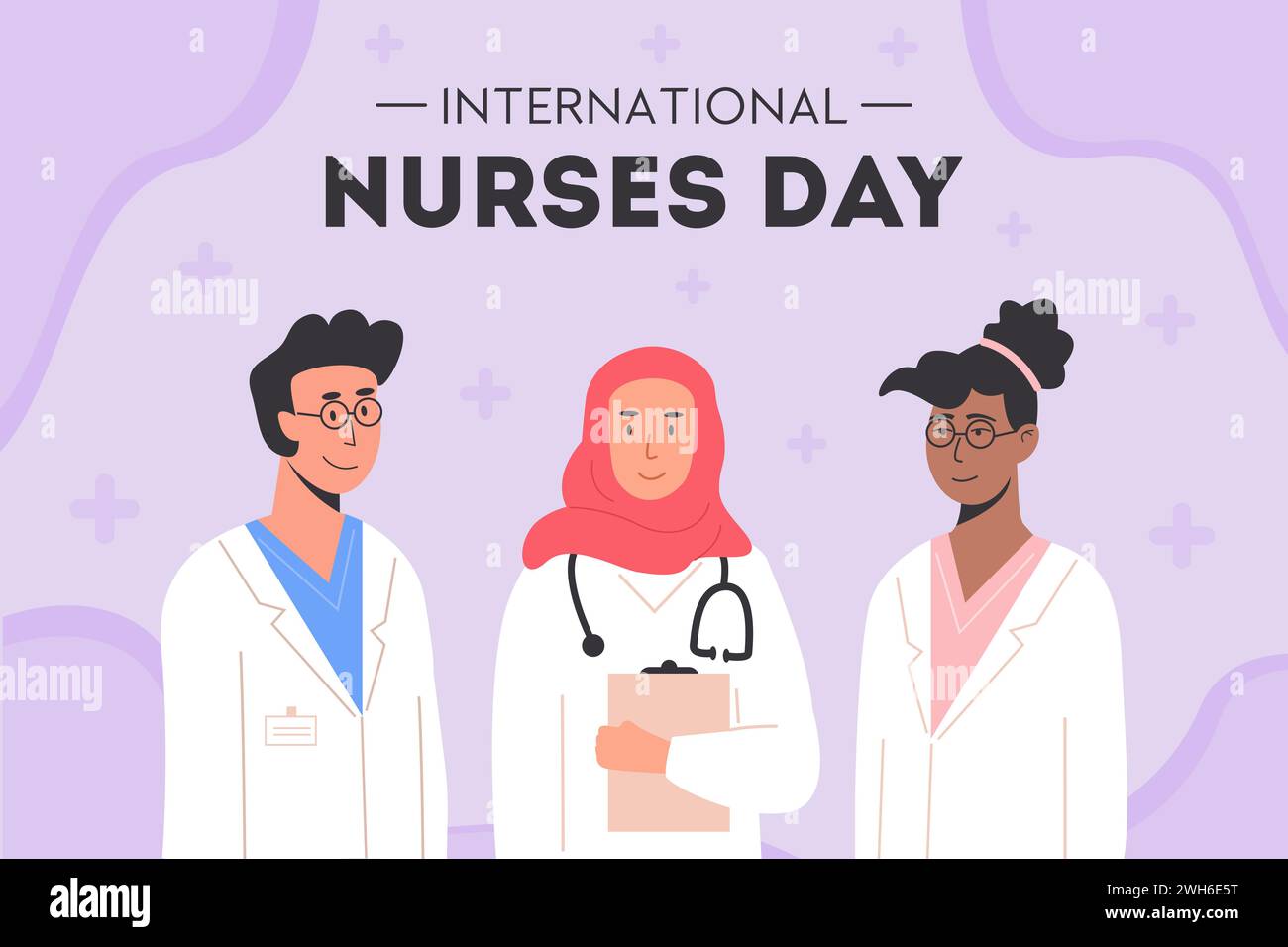 International nurses day web banner or poster template. Diverse team of ...