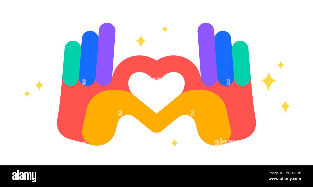 Hand sign Heart Love. Colorful Heart Love hands symbol gesture. Hands ...