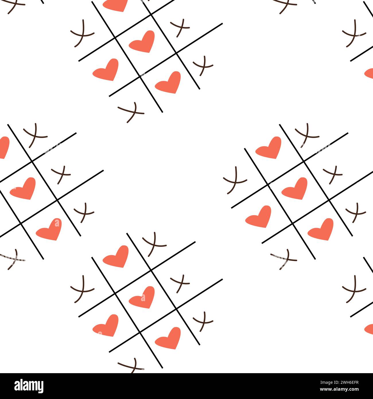 Tic tac toe game with criss cross and red heart pattern Vector ...
