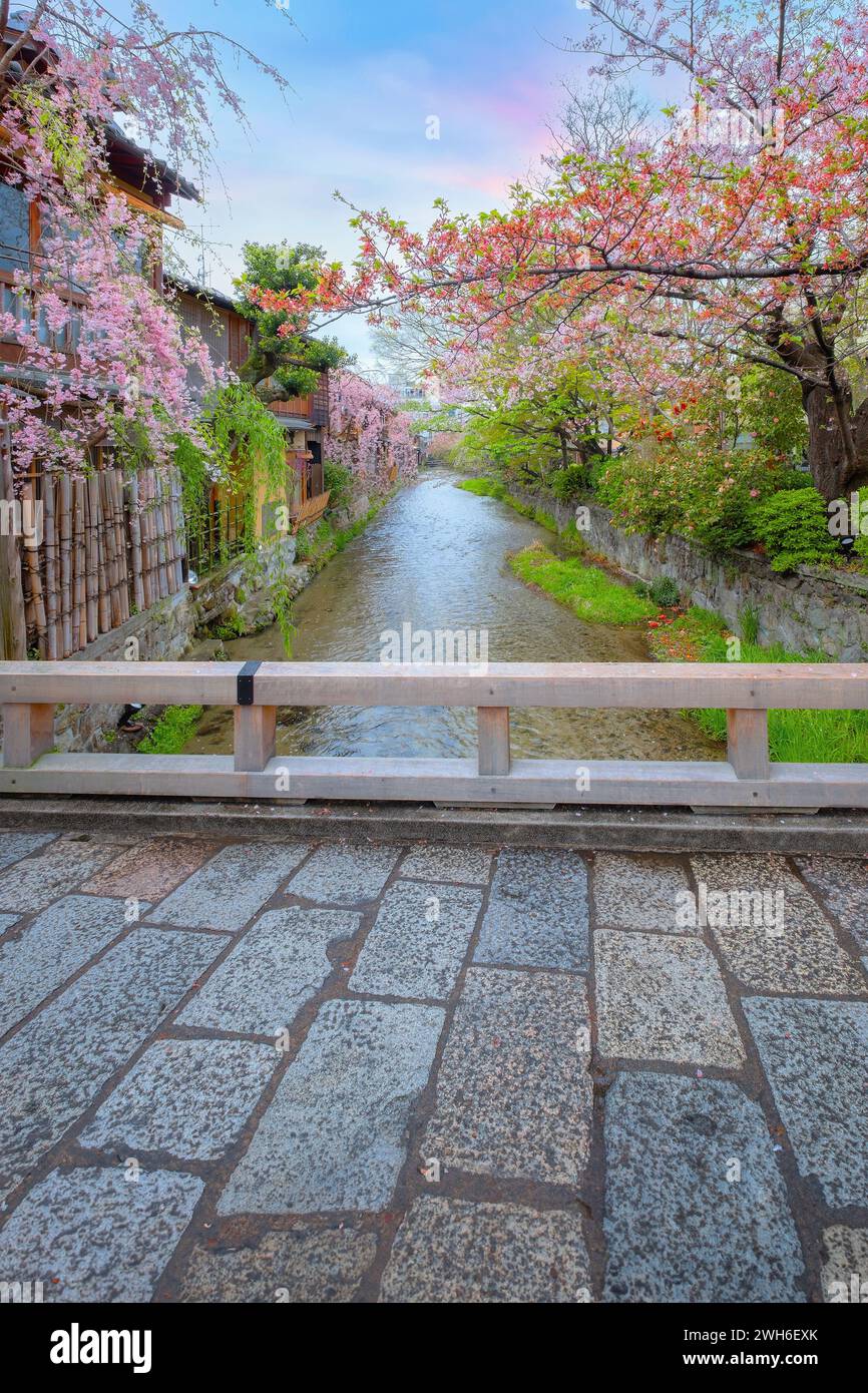 Kyoto, Japan - April 6 2023: Tatsumi bashi bridge is the iconic place ...