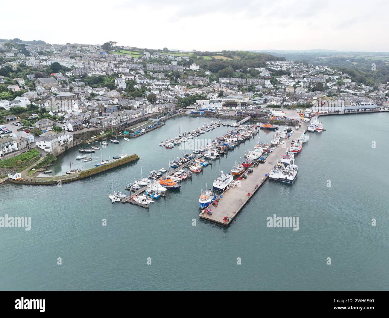 Newlyn harbour Cornish fishing port UK drone,aerial high angle Stock ...