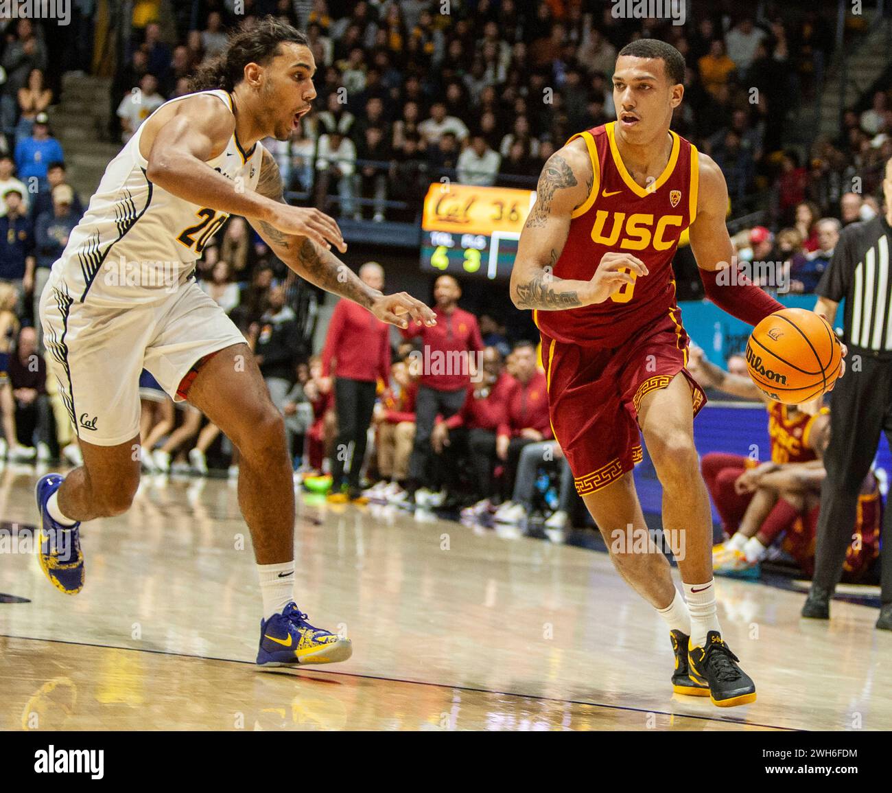 Haas Pavilion. 07th Feb, 2024. CA U.S.A. USC guard Kobe Johnson (0)goes ...