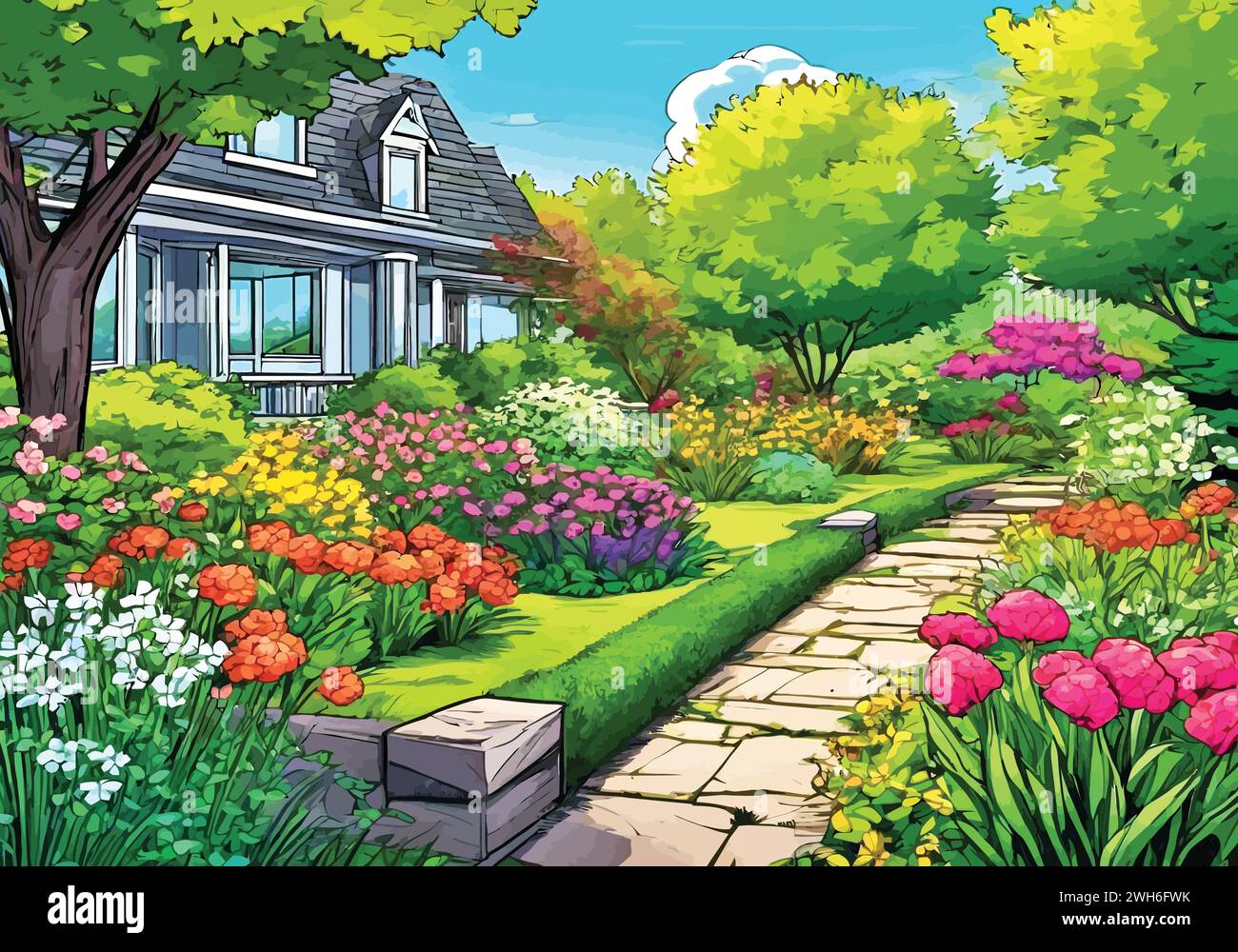 Enchanting courtyard Stock Vector Images - Alamy