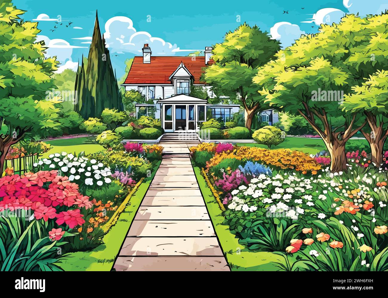 Enchanting courtyard Stock Vector Images - Alamy