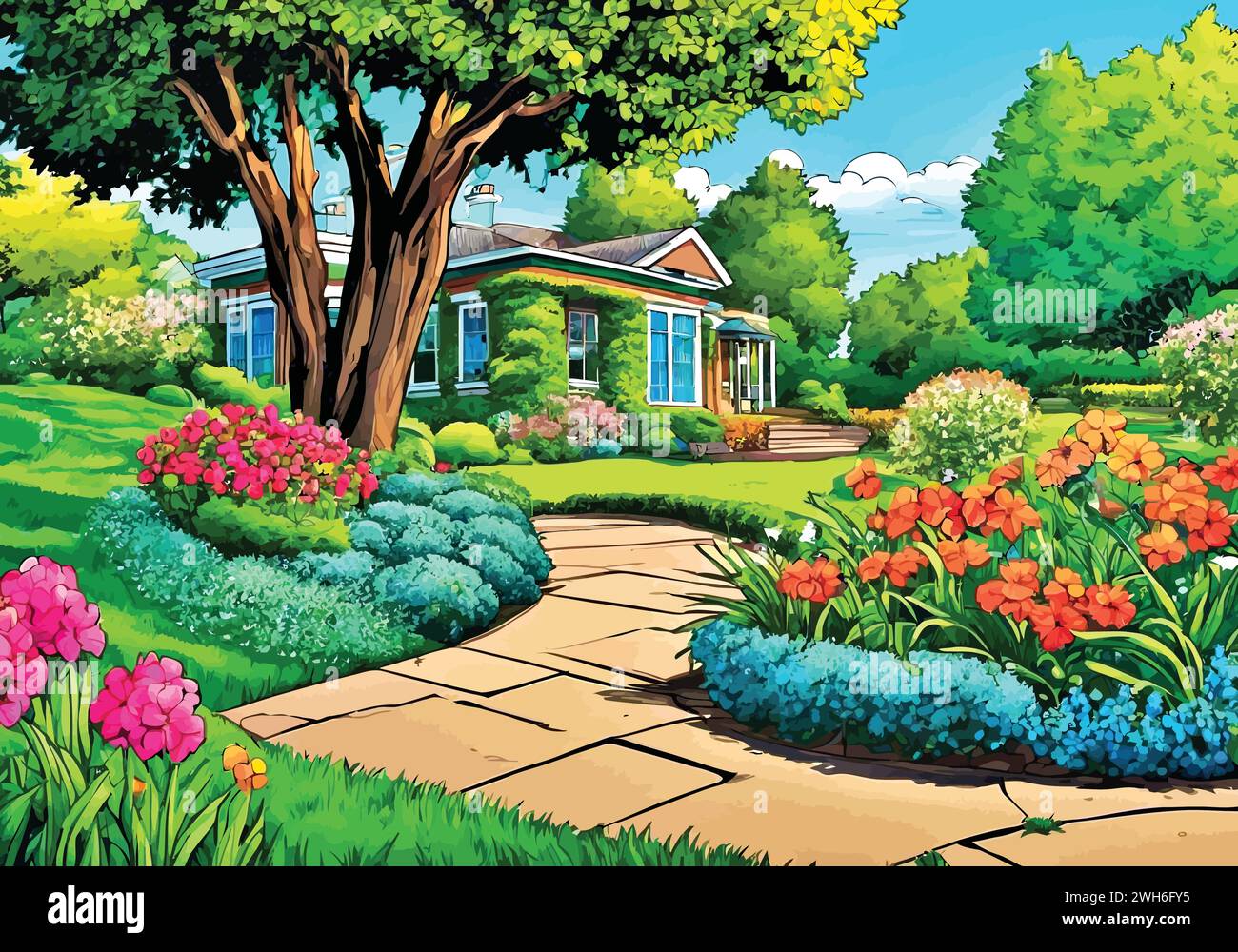 Beautiful courtyard Stock Vector Images - Alamy