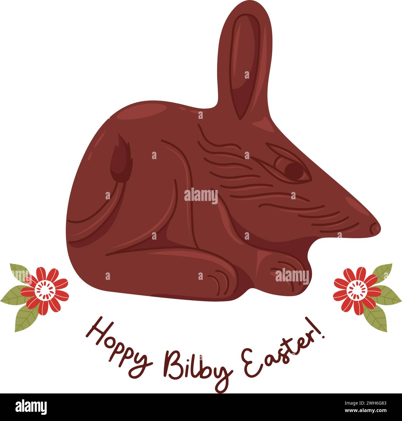 Cute Easter chocolate bilby with greeting. Vector illustration. Festive ...