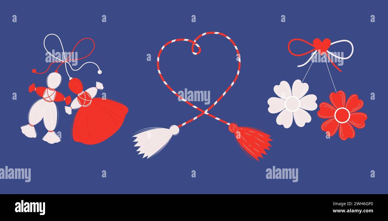 Martisor. Collection Red and white accessory talisman Martenitsa. Baba ...