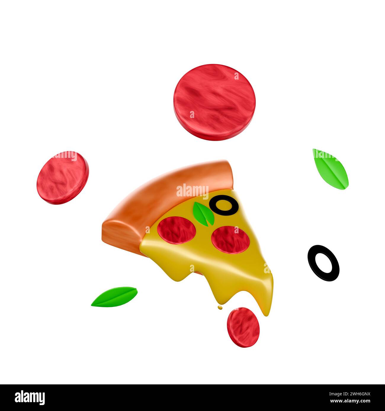 Cartoon style pizza 3D rendering on white background have work path ...