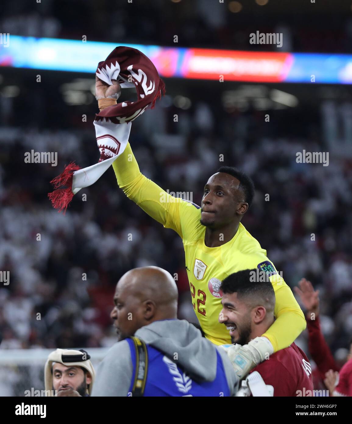 DOHA, QATAR - FEBRUARY 07: Meshaal Barsham of Qatar celebrates during ...