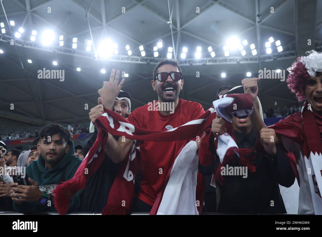 DOHA, QATAR - FEBRUARY 07: fans of Qatar celebrates during the AFC ...