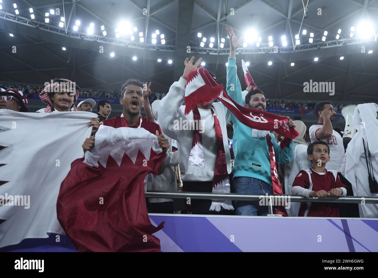 DOHA, QATAR - FEBRUARY 07: fans of Qatar celebrates during the AFC ...