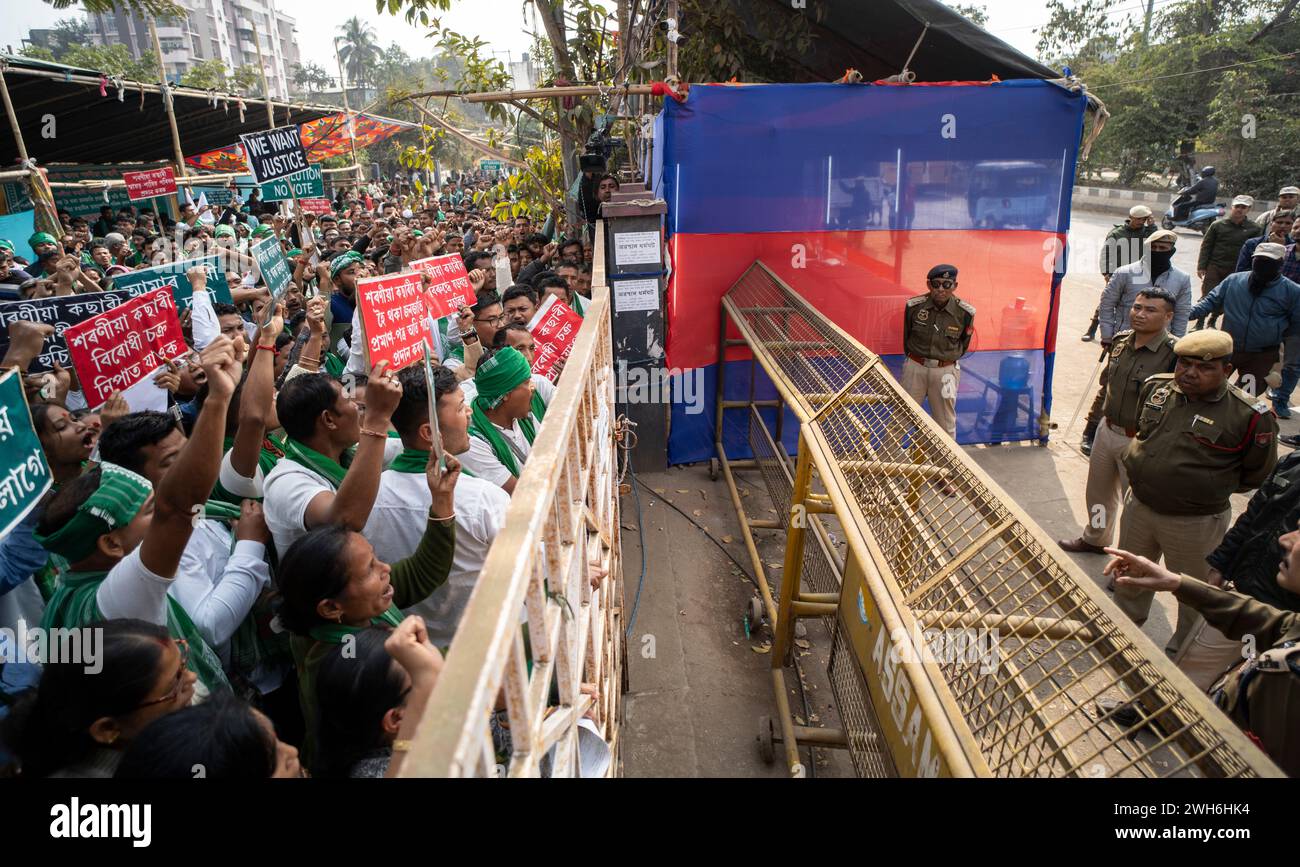 February 8 2024 Police Standing With Barricade As People Belonging To