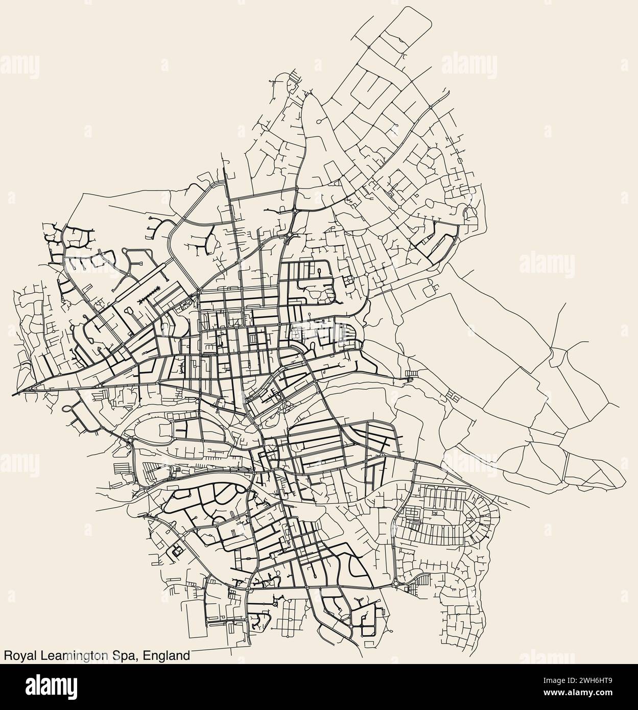 Street roads map of the British city of ROYAL LEAMINGTON SPA, ENGLAND ...