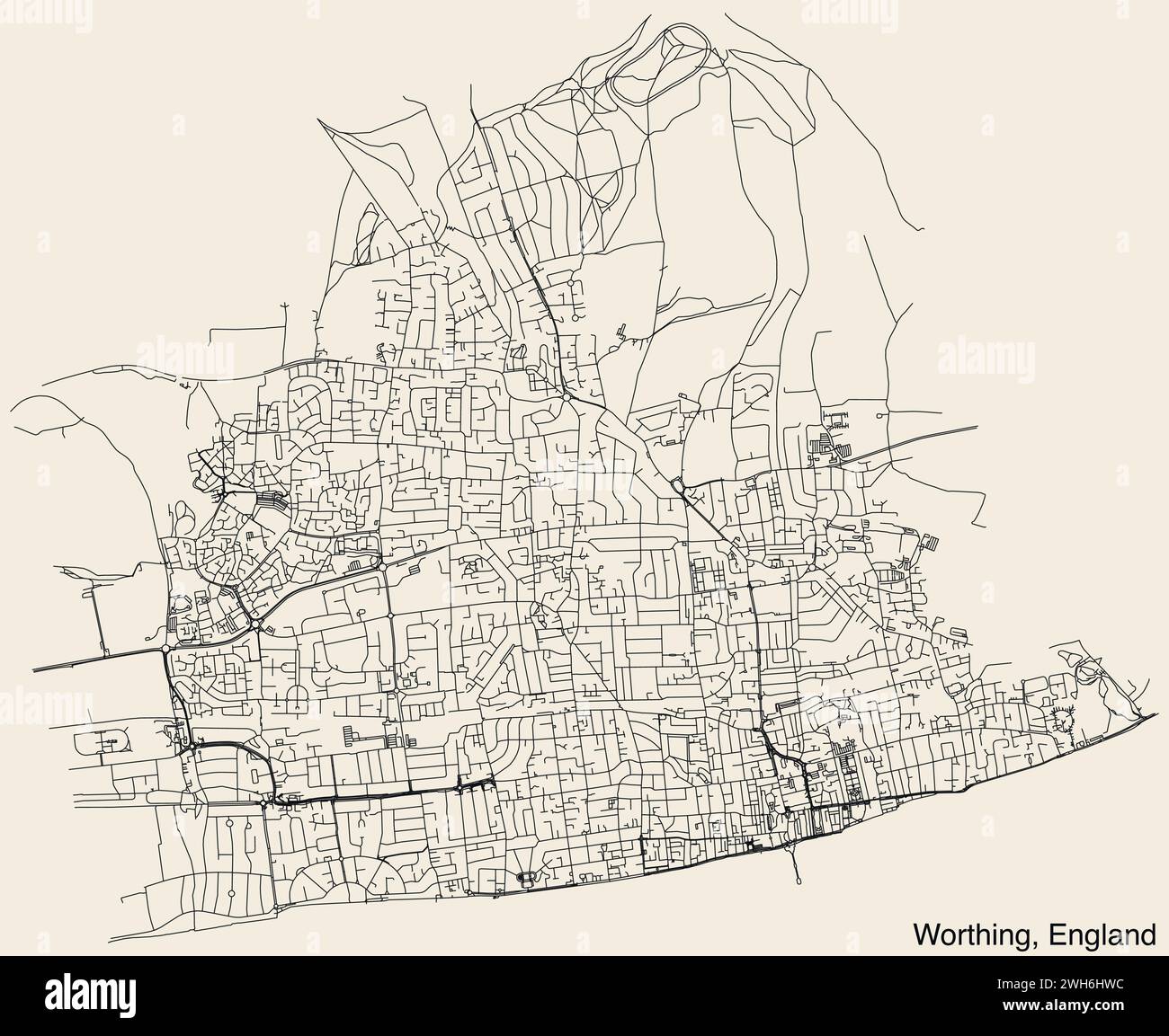 Street roads map of the British city of WORTHING, ENGLAND Stock Vector ...