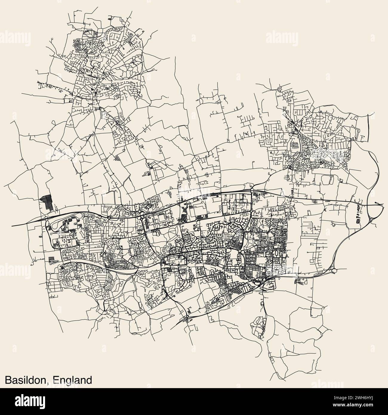 Street roads map of the British city of BASILDON, ENGLAND Stock Vector ...
