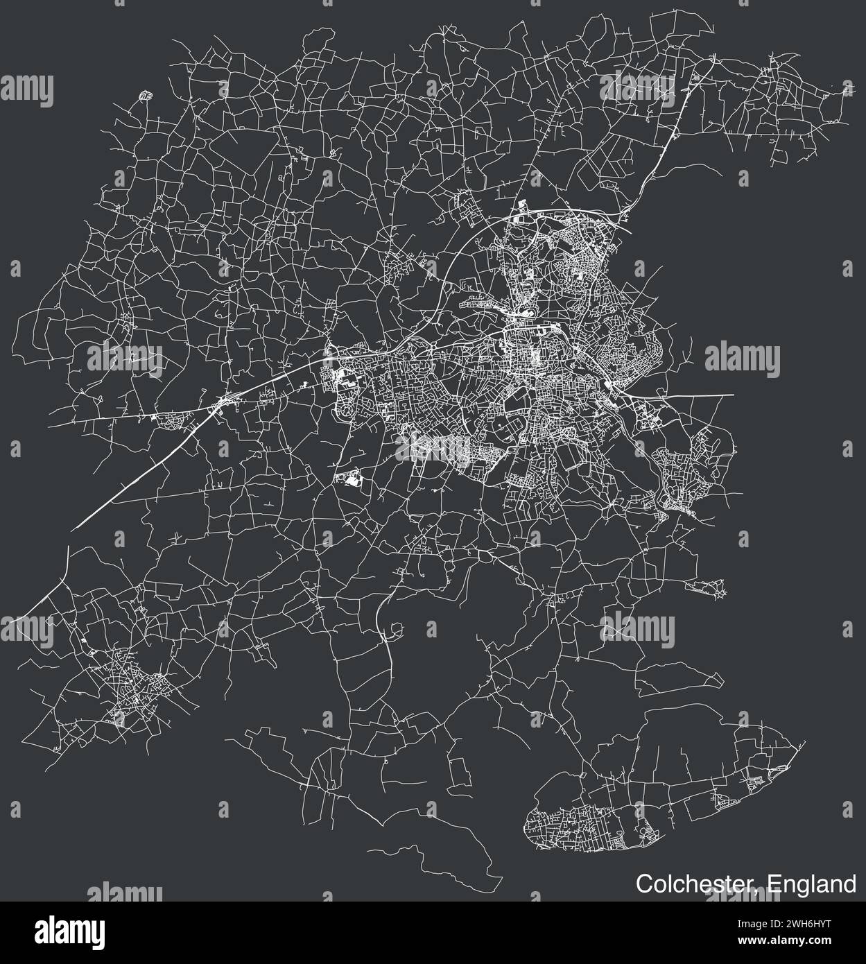 Street roads map of the British city of COLCHESTER, ENGLAND Stock ...