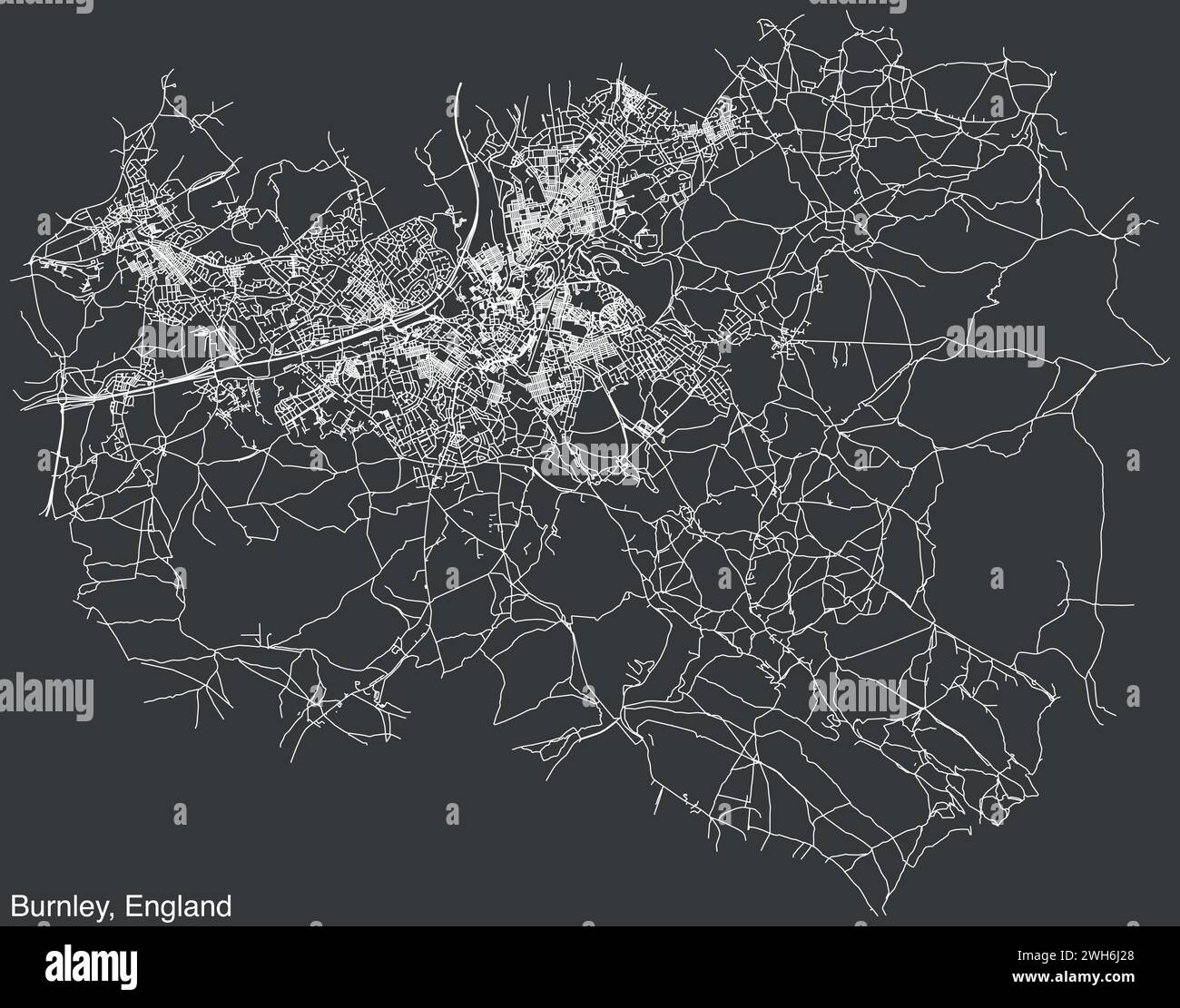 Street roads map of the British city of BURNLEY, ENGLAND Stock Vector ...