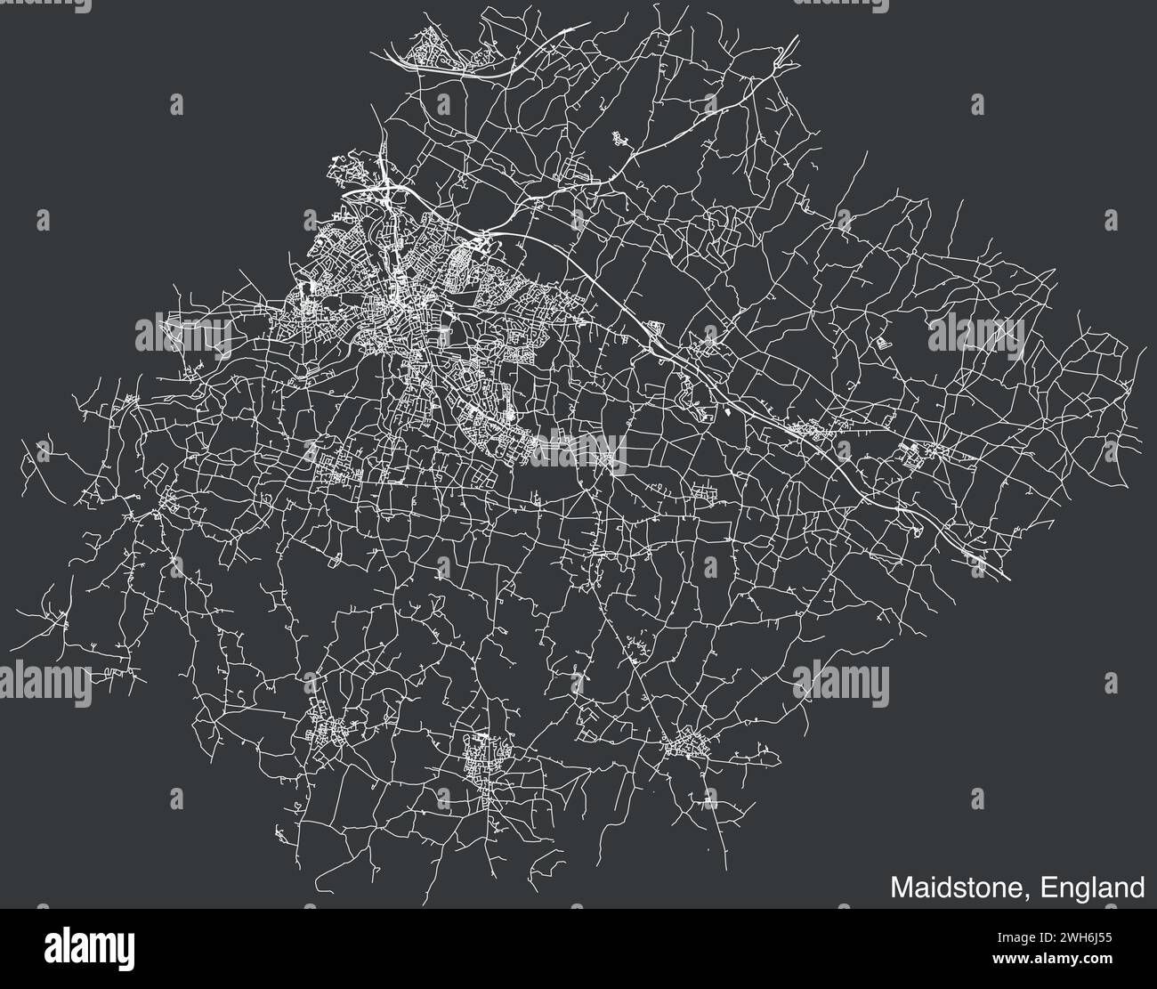 Street roads map of the British city of MAIDSTONE, ENGLAND Stock Vector ...