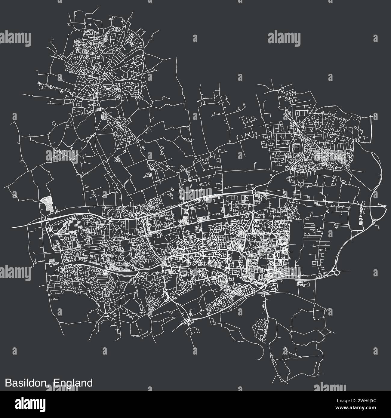 Street roads map of the British city of BASILDON, ENGLAND Stock Vector ...