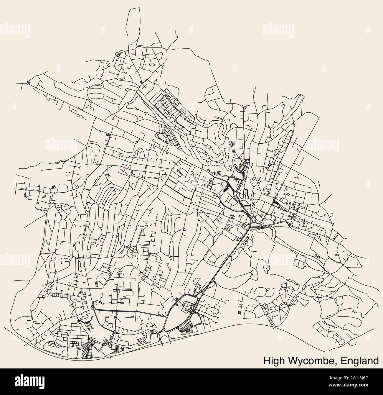 Street roads map of the British city of HIGH WYCOMBE, ENGLAND Stock ...