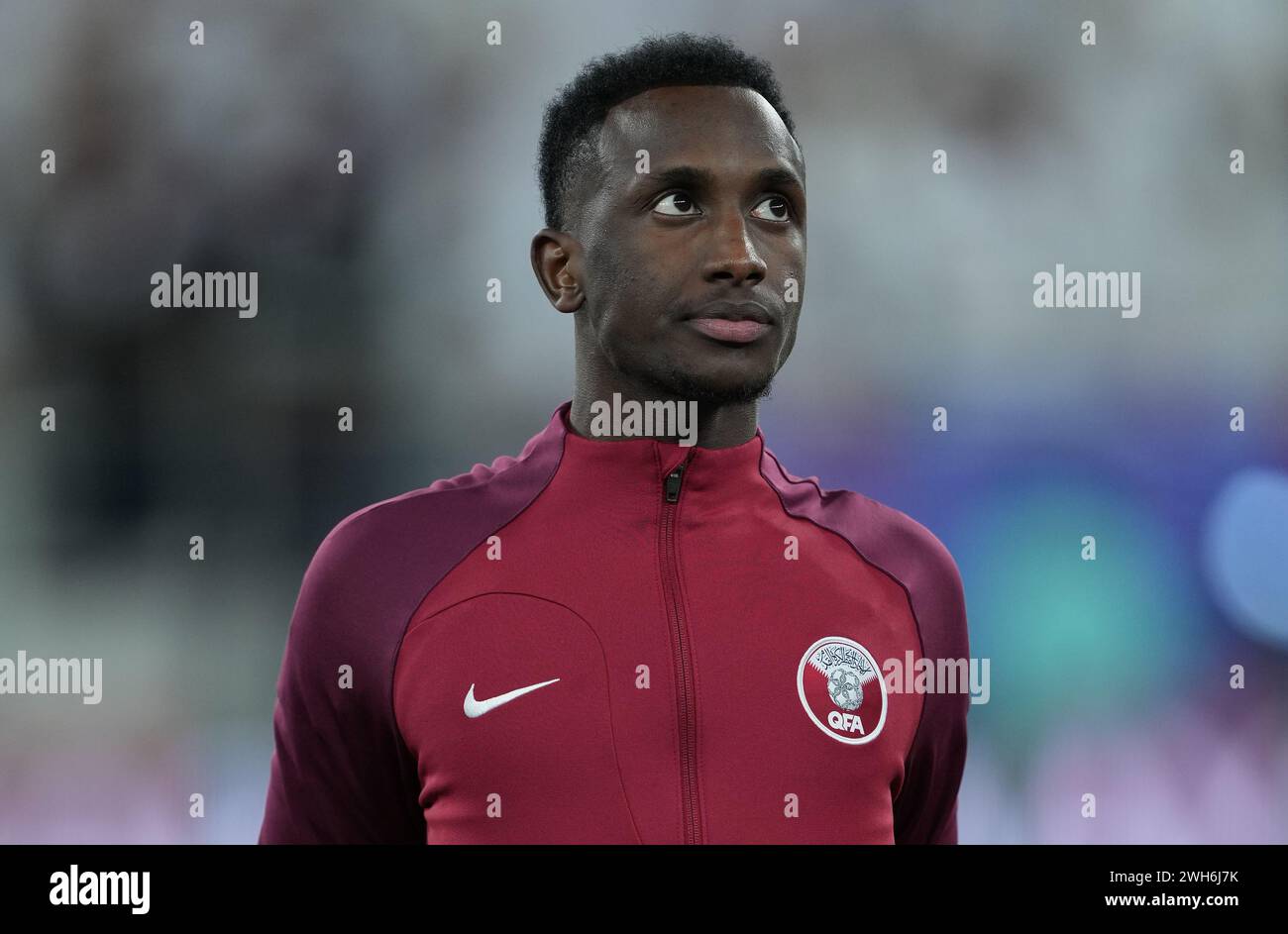 DOHA, QATAR - FEBRUARY 07: Meshaal Barsham of Qatar looks on during the ...