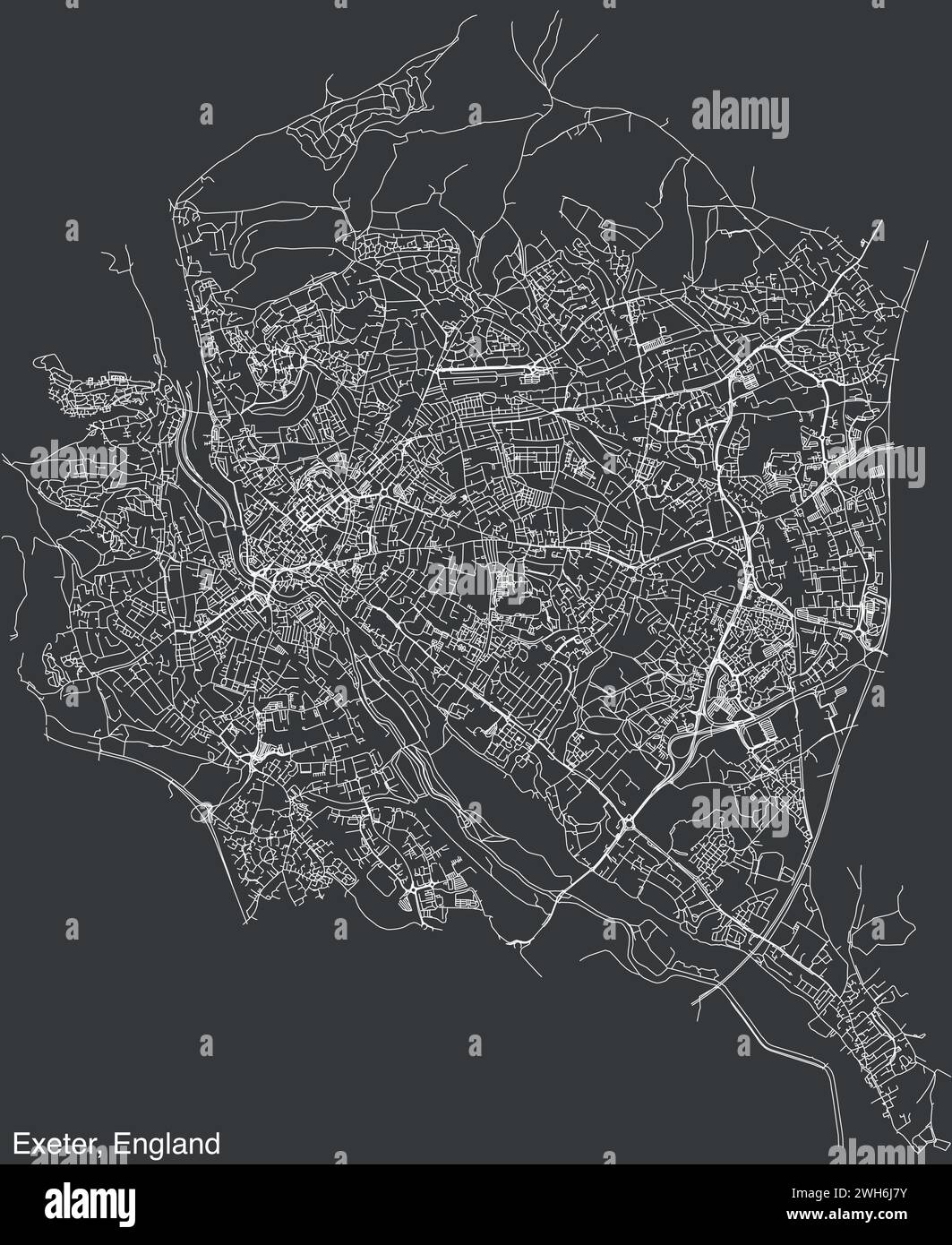 Street roads map of the British city of EXETER, ENGLAND Stock Vector ...