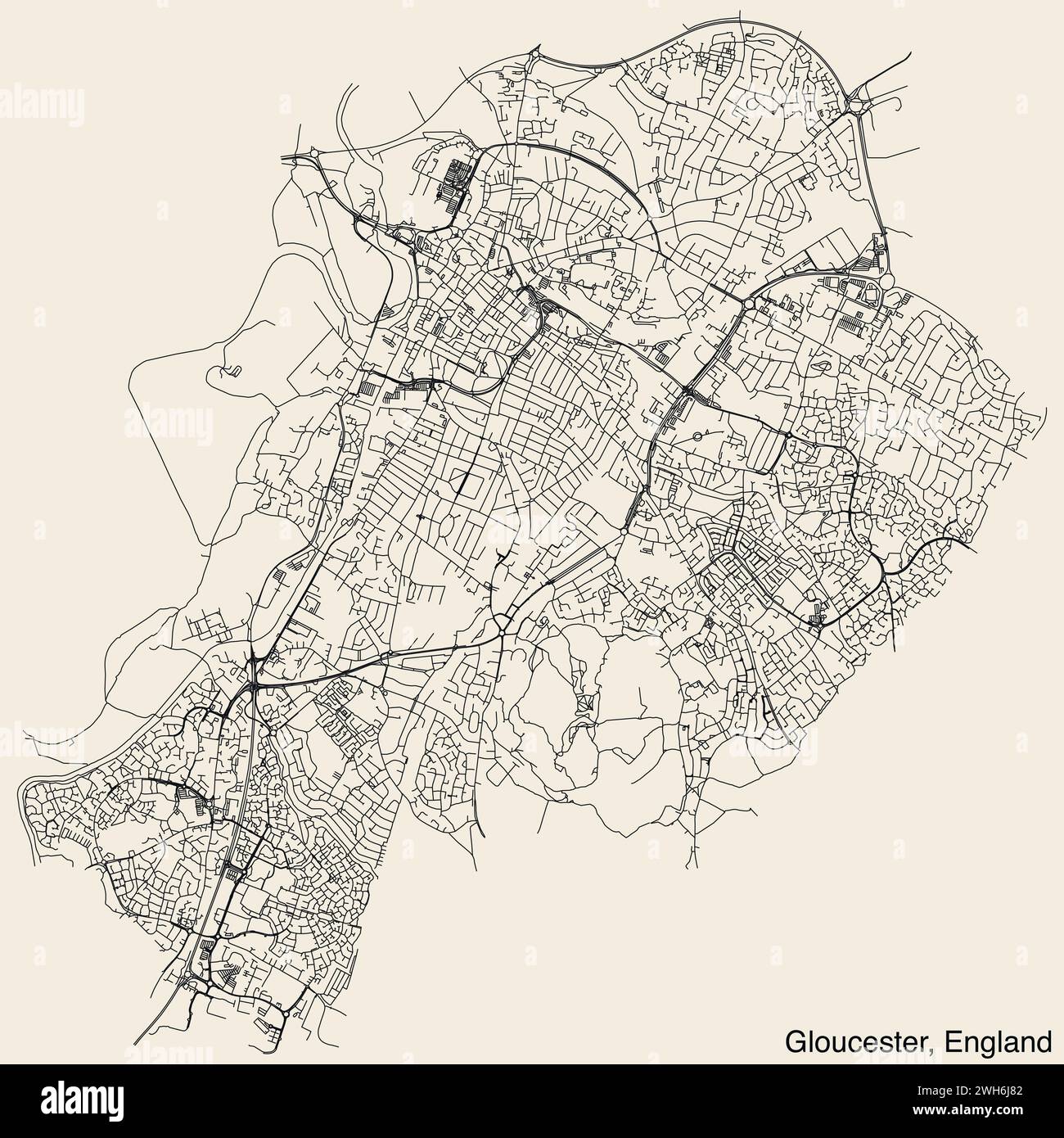 Street roads map of the British city of GLOUCESTER, ENGLAND Stock ...