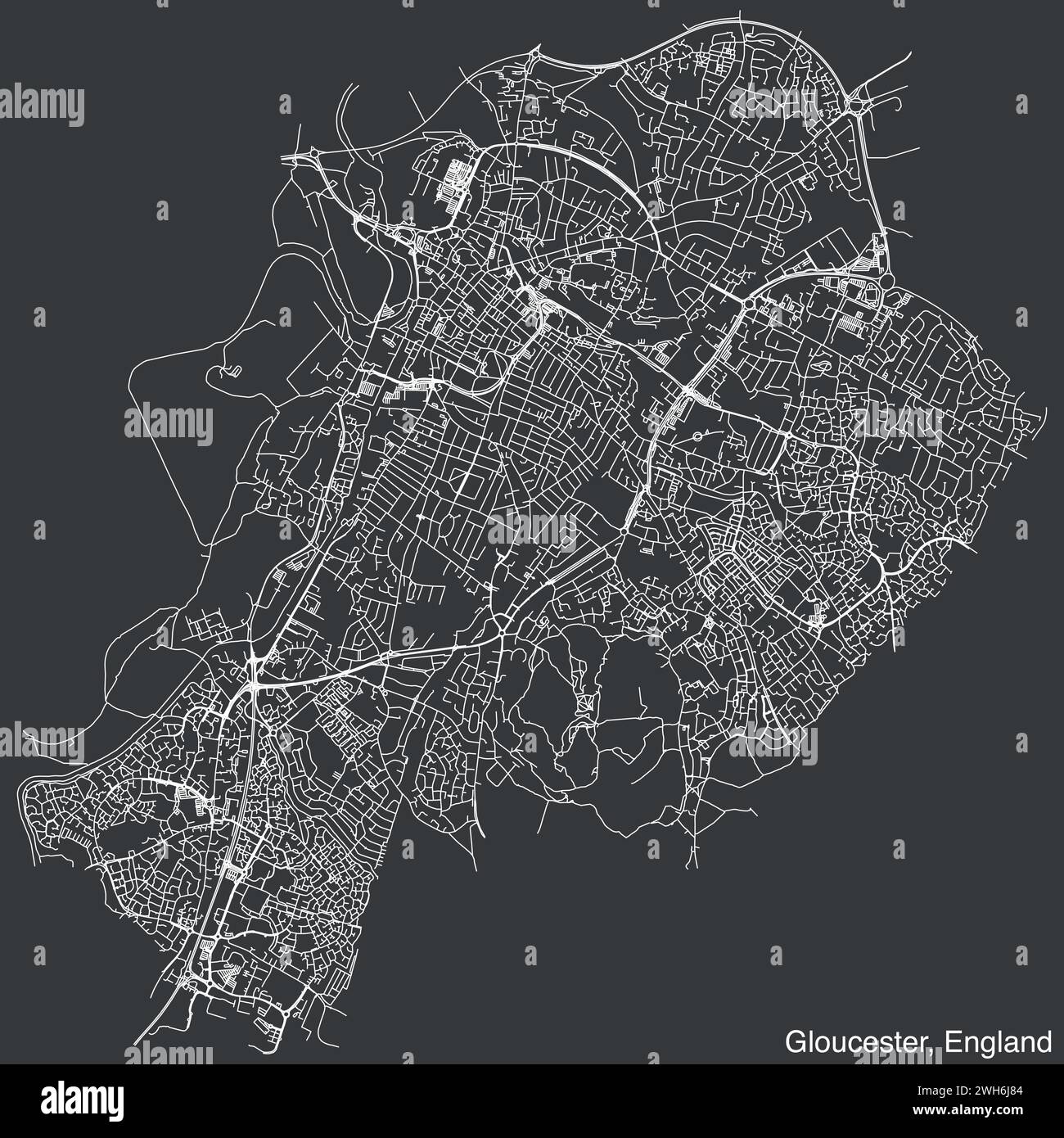 Street roads map of the British city of GLOUCESTER, ENGLAND Stock ...