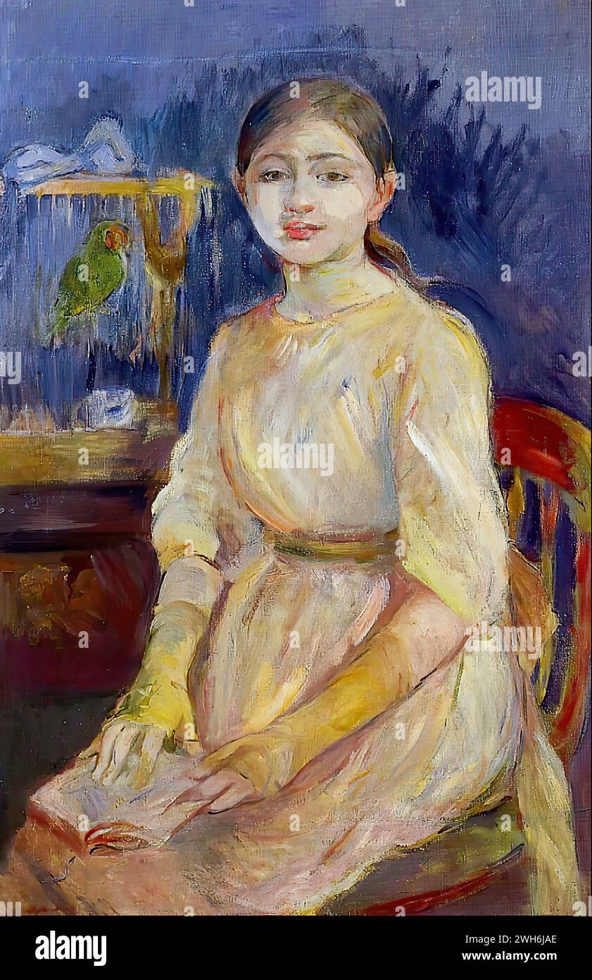 Berthe Morisot (1841-1895), French, Impressionism - Julie Manet with a Parakeet - "Julie Manet ...