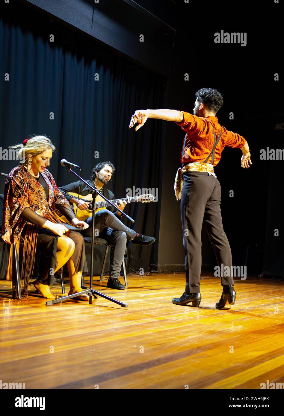 Male flamenco dancer commanding the stage with expressive posture as ...