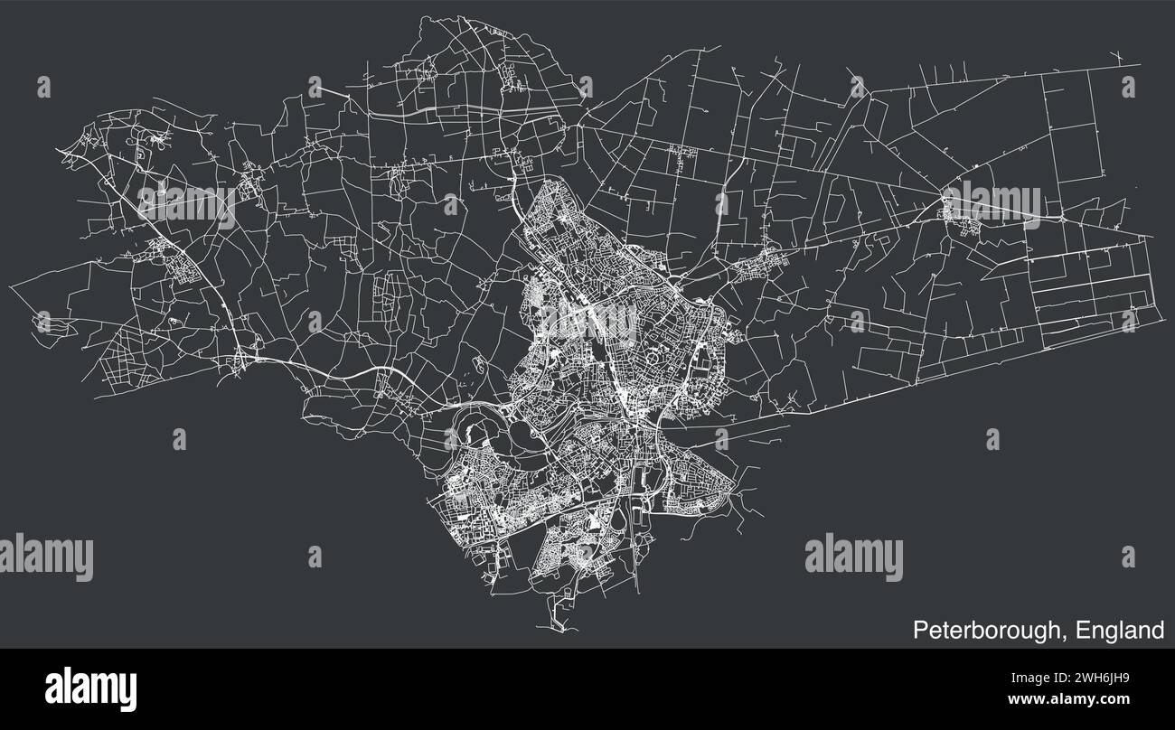 Street roads map of the British city of PETERBOROUGH, ENGLAND Stock ...