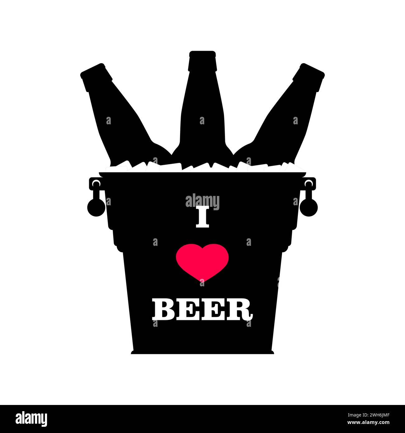 Beer bucket full of ice with beer bottles and red heart. Black ...