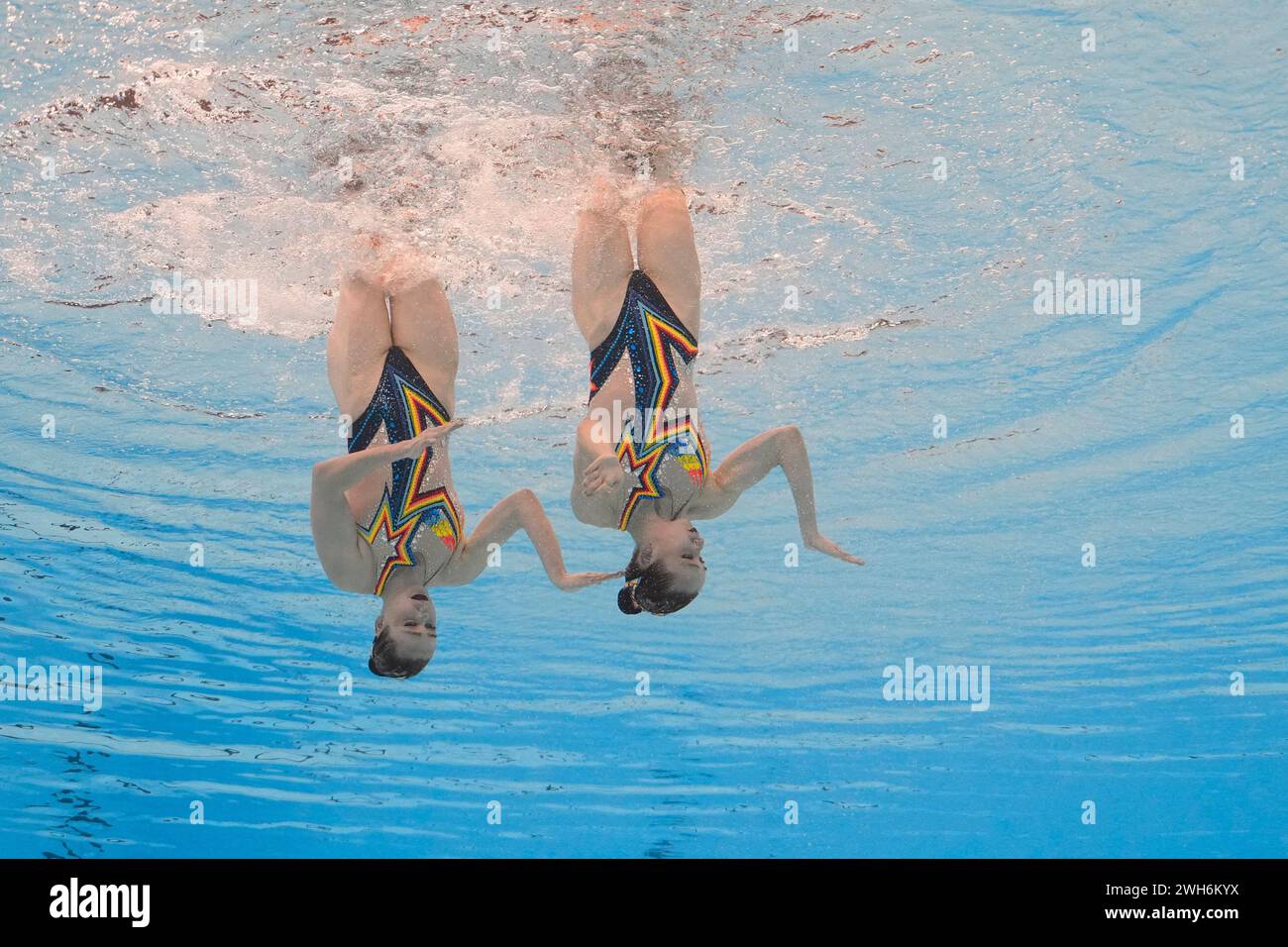 Maryna Aleksiiva and Vladyslava Aleksiiva of Ukraine compete in the ...
