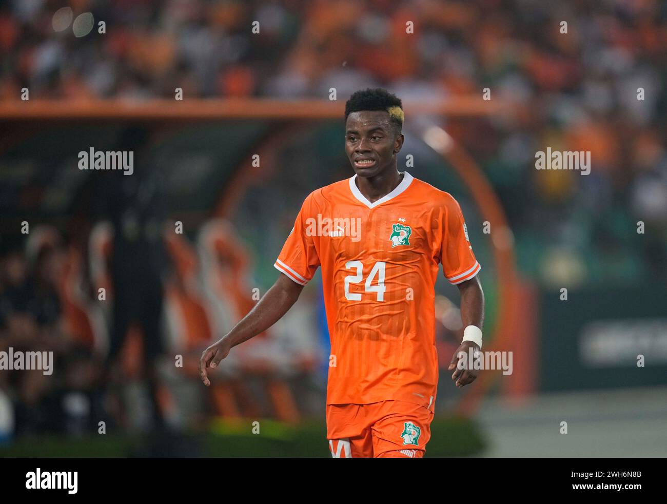 February 07 2024: Simon Adingra (Ivory Coast) looks on during a African ...
