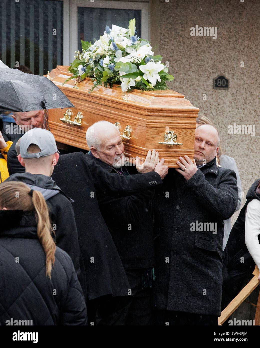 The coffin of Blake Newland is carried out of the home of his ...
