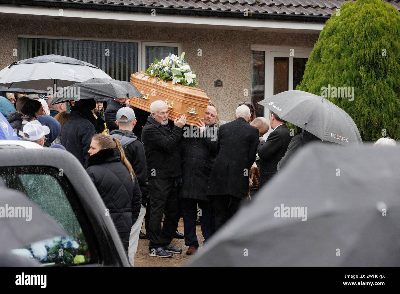 The coffin of Blake Newland is carried out of the home of his ...