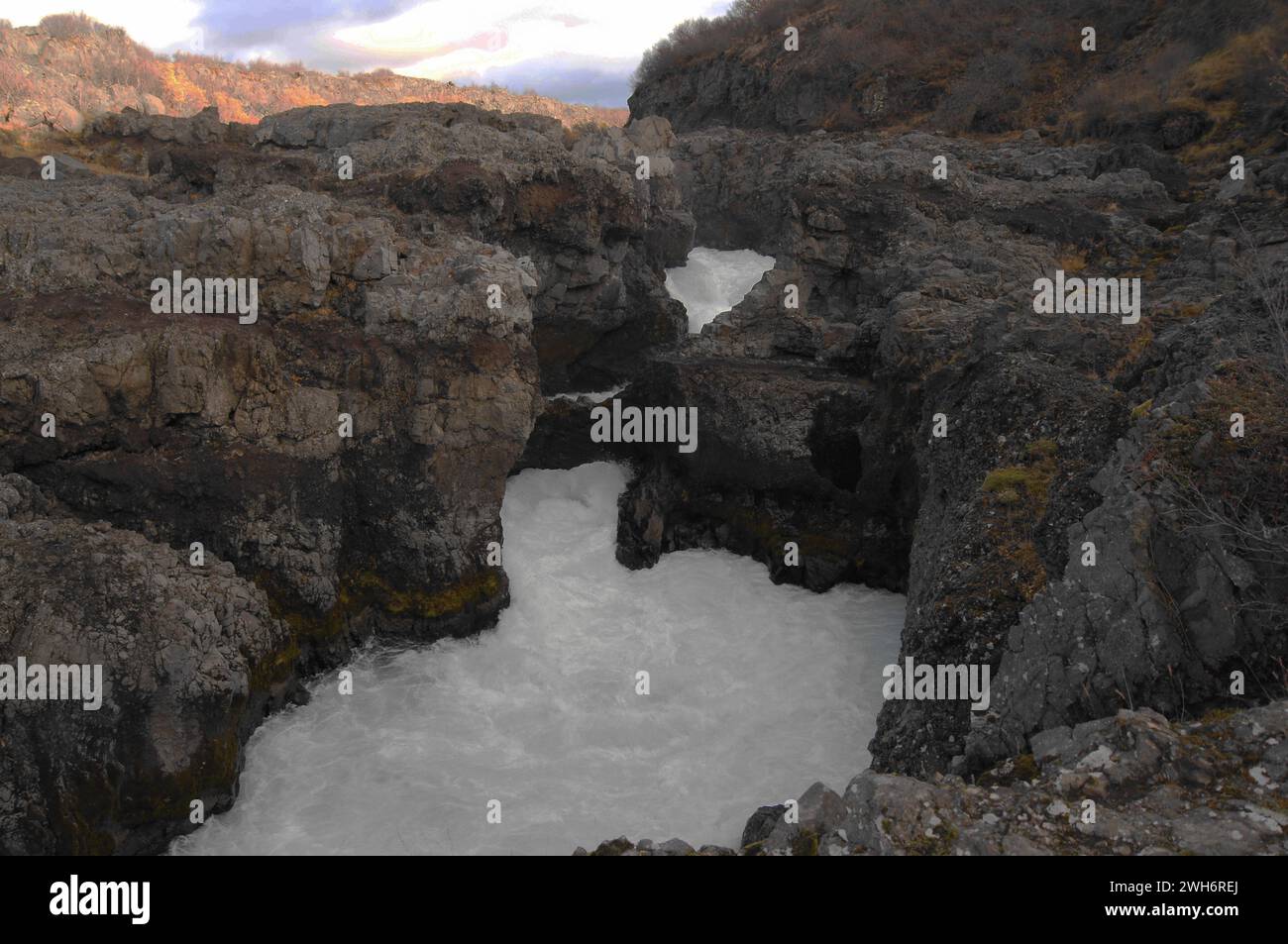 Barnafoss Waterfall on the River Hvita - also known as Barnafossar, is ...