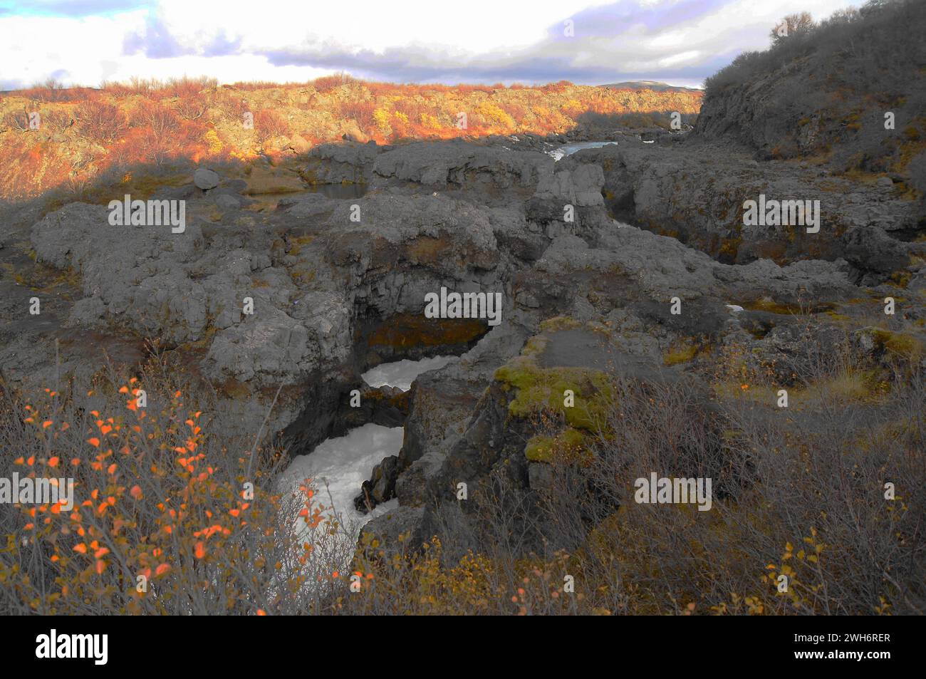 Barnafoss Waterfall on the River Hvita - also known as Barnafossar, is ...