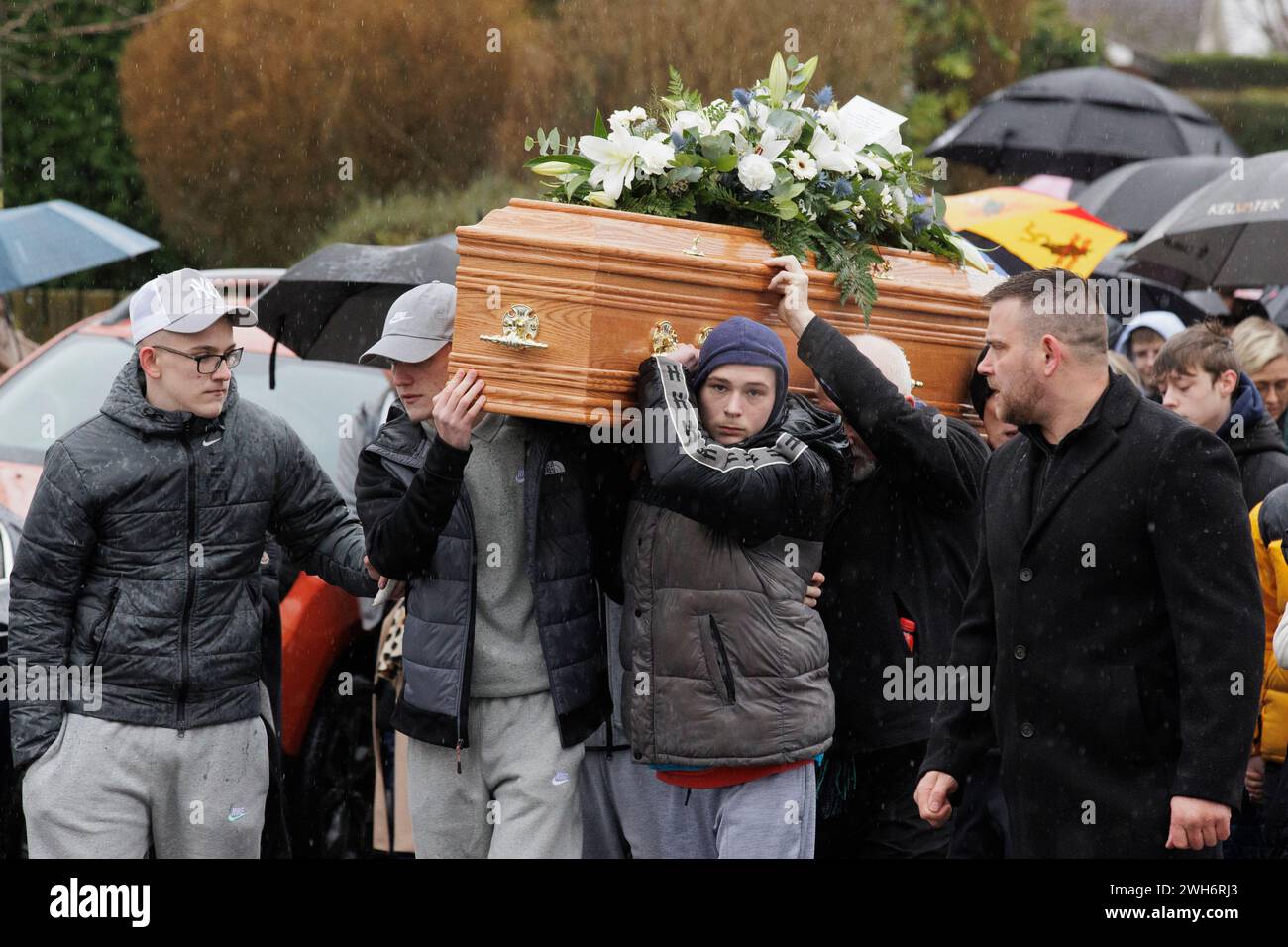 The coffin of Blake Newland is carried out of the home of his ...