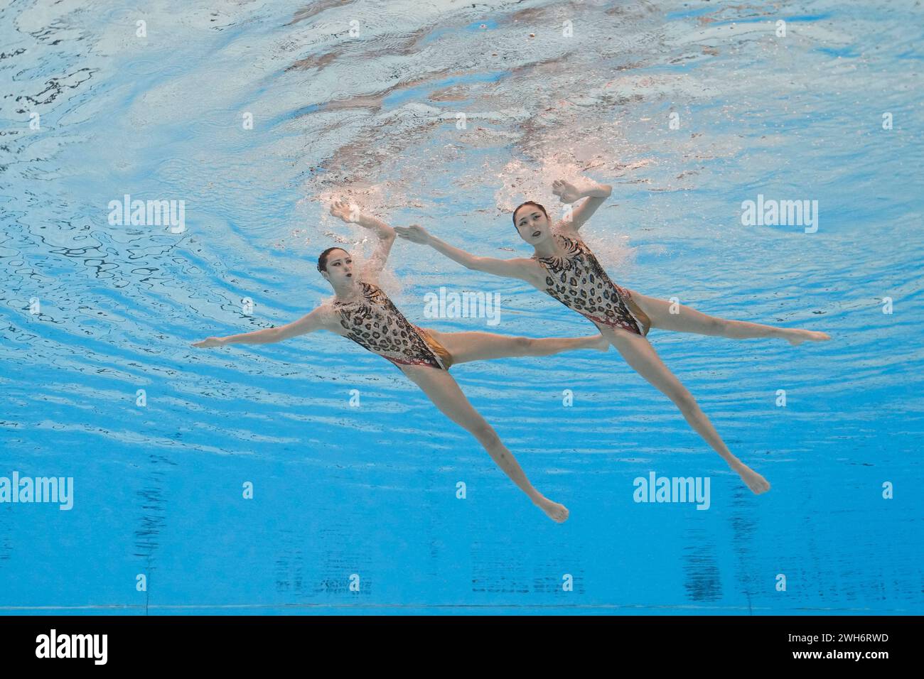 Wang Liuyi and Wang Qianyi, of China, compete in the women's duet free ...