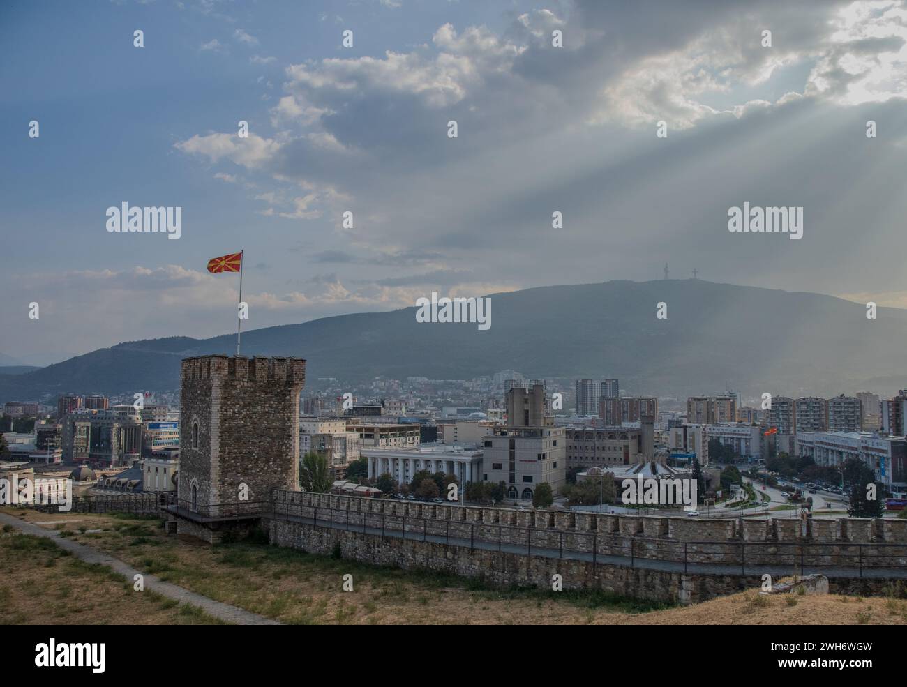 Views of central Skopje, the capital city of North Macedonia, taken ...