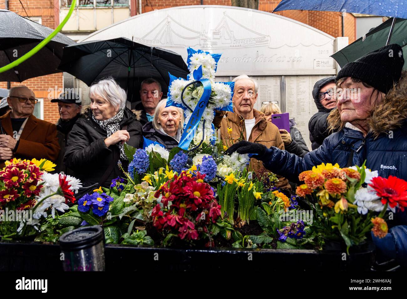 Hull, UK, 08 February 2024, memorial to the sinking of Hull trawler the ...
