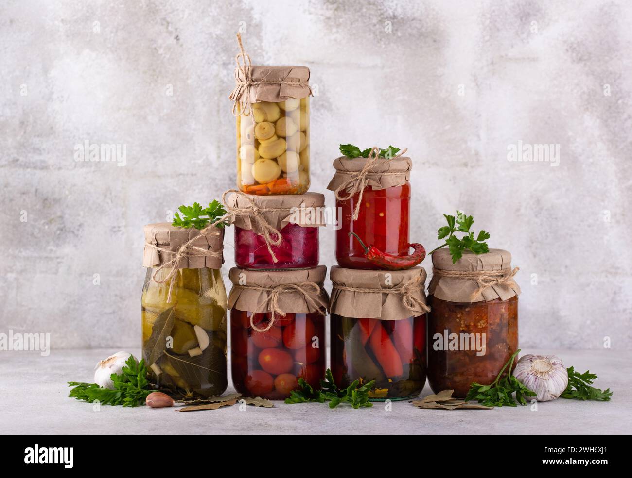 Pickled vegetables in glass jars Stock Photo - Alamy