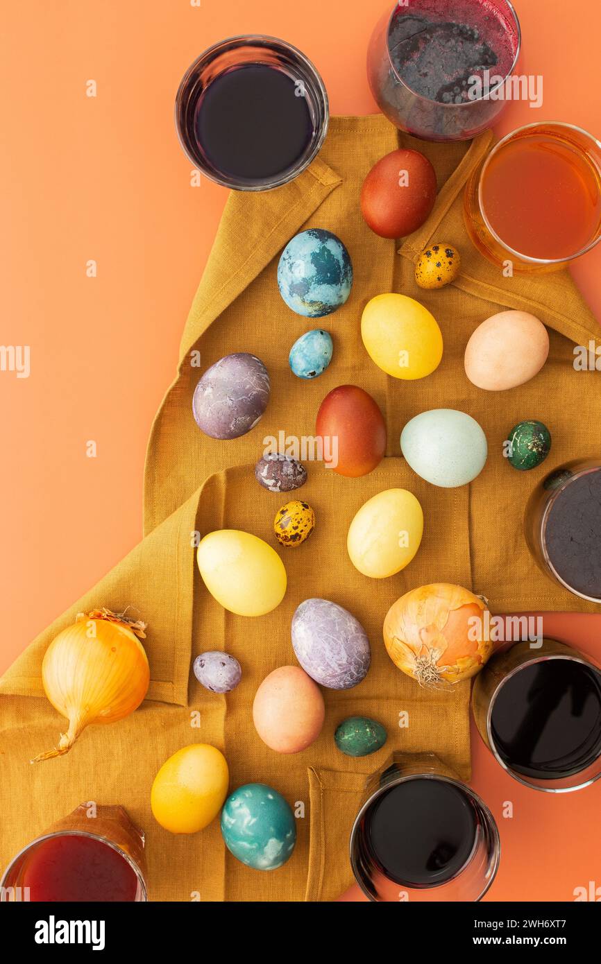 The process of dyeing Easter eggs with natural dyes, hibiscus and ...